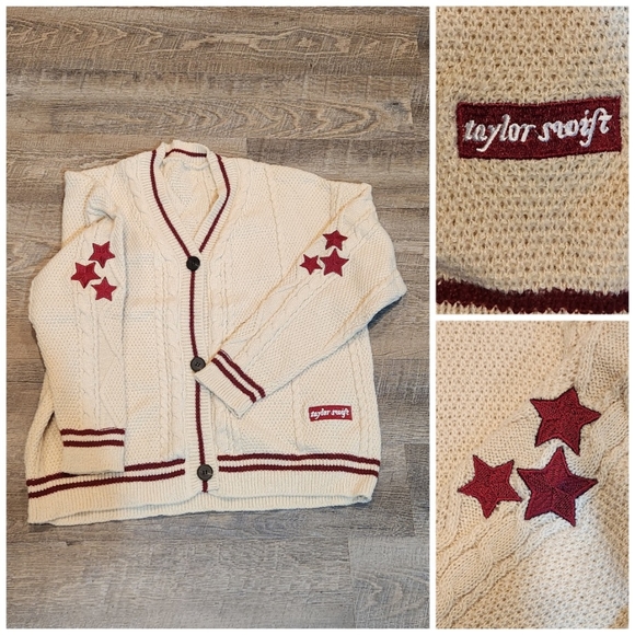 Sweaters | Medium Taylor Swift Cardigan Sweater Beigetan Wmaroonred ...